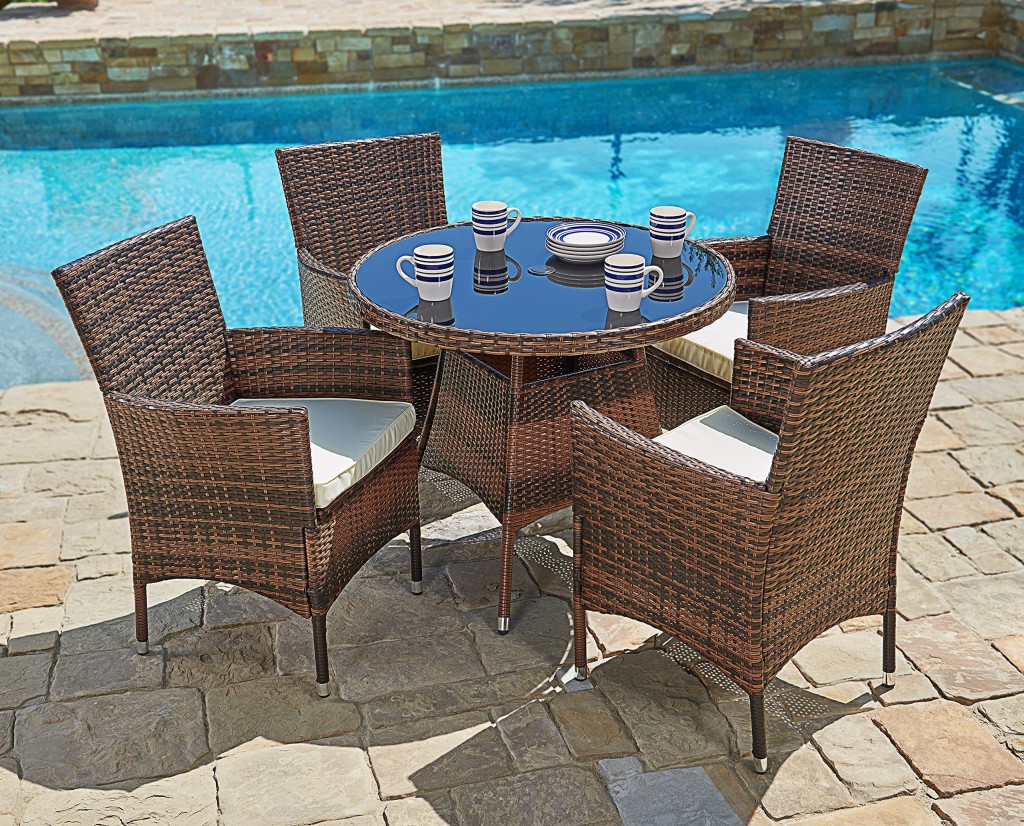 Suncrown 5 Piece Wicker Outdoor Dining Set with 35" Round Table - Patio ...